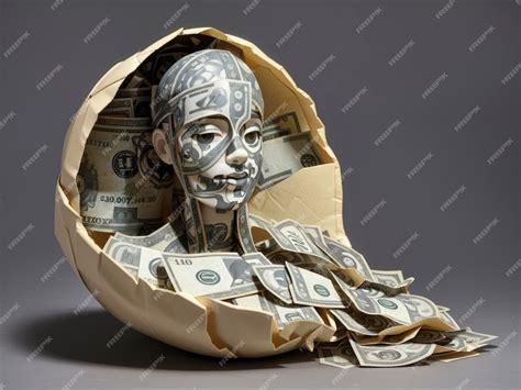 Premium Photo A Broken Egg Shell With A Face And Money Inside It With