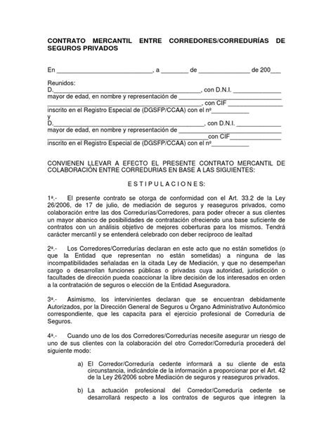 Modelo Contrato Entre Corredores Pdf Seguro Reaseguro