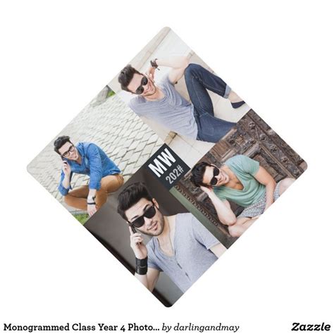Monogrammed Class Year 4 Photo Collage Black White Graduation Cap Topper Zazzle Graduation