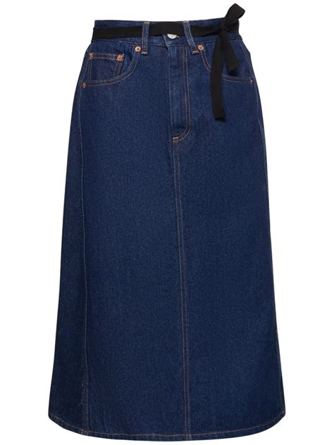 Asymmetric Cotton Denim Midi Skirt Mm6 Maison Margiela Women