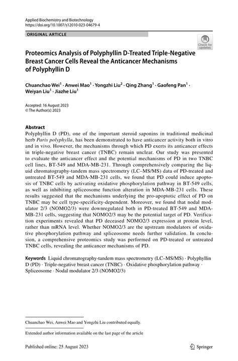 Pdf Proteomics Analysis Of Polyphyllin D Treated Triple Negative