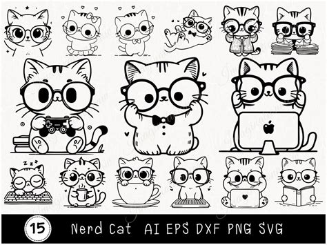 Cute Cat Svg Nerd Cat Svg Cat With Glasses Svg Funny Cat Svg Cat