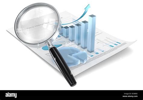 Magnifying Glass Over Financial Document With 3d Graph And Pie Chart Of