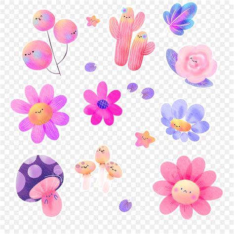 Paquete De Etiqueta Engomada De La Flor De La Acuarela Linda Y Kawaii