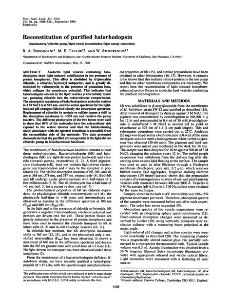 Reconstitution Of Purified Halorhodopsin Pmc