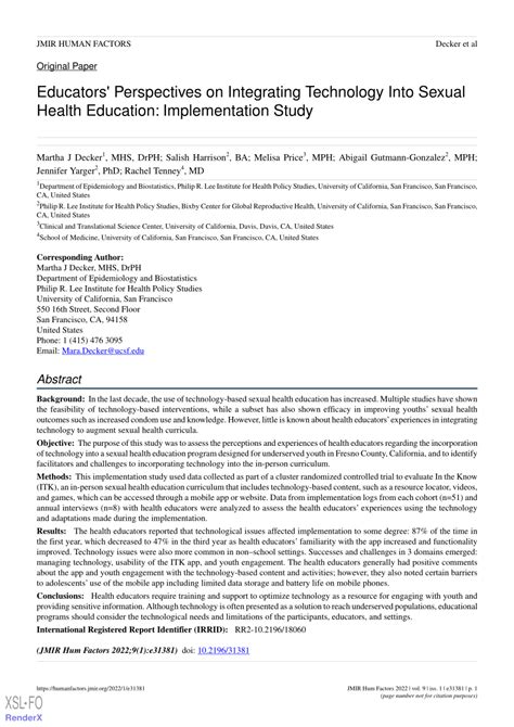 Pdf Educators Perspectives On Integrating Technology Into Sexual