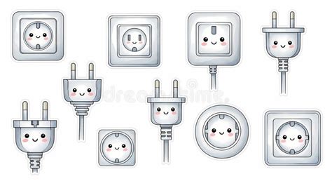 Cute Electrical Outlets And Plugs Illustration Stock Vector