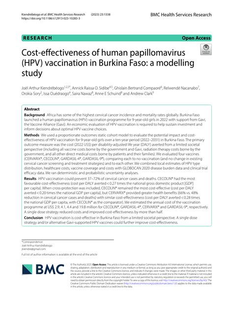 Cost Effectiveness Of Human Papillomavirus Hpv Vaccination In Burkina