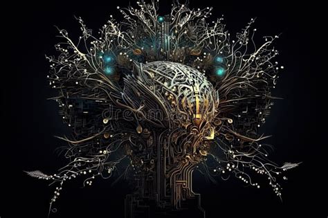 Brain of Digital Artificial Intelligence with Neural Connections. Generative AI Stock ...
