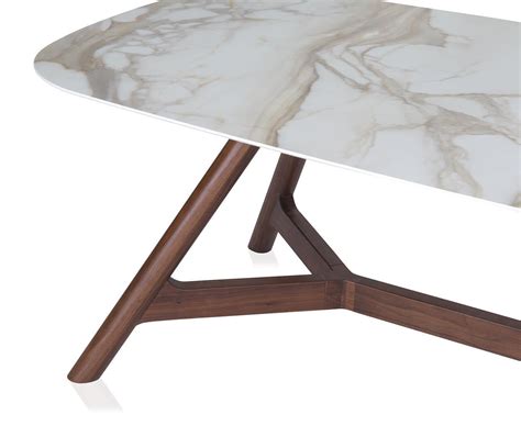 Walnut Dining Table Made To Order With Shaped Marble Top For Sale At