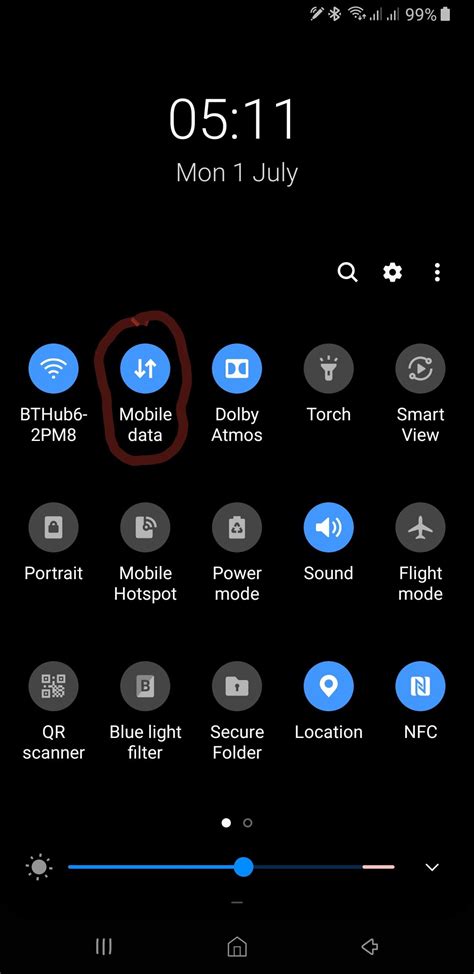 enable disable mobile data in quick settings on s10 plus missing