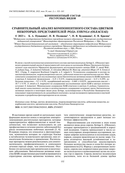 Pdf Comparative Component Composition Of Flowers In Several Syringa