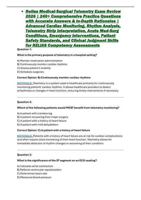 Relias Medical Surgical Telemetry Exam Review 2026 240 Comprehensive