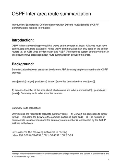 Ospf Inter Area Route Summarization Pdf Network Layer Protocols