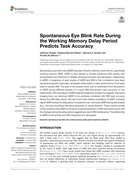 Pdf Spontaneous Eye Blink Rate During The Working Memory Delay Period