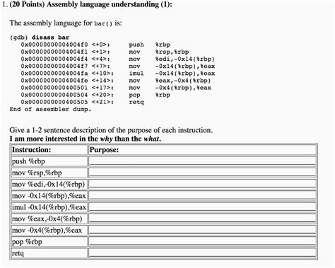 Solved The Assembly Language For Bar Is Gdb Disass Bar