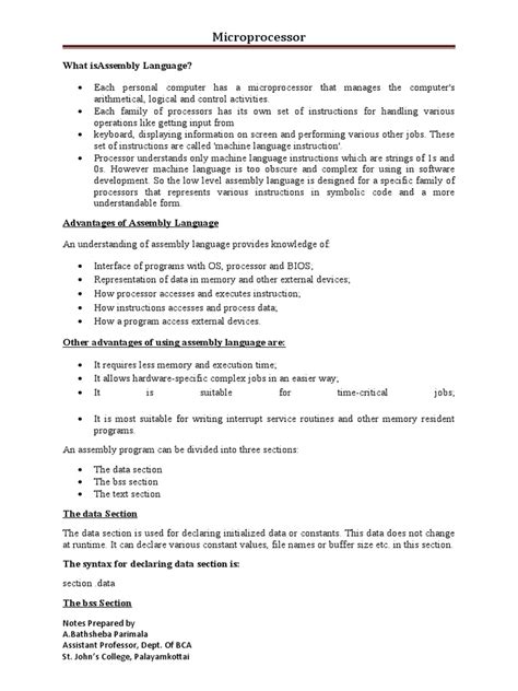Microprocessor What Isassembly Language Pdf Assembly Language