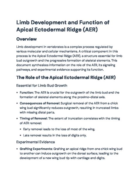 Limb Development And The Role Of Apical Ectodermal Ridge Aer Limb