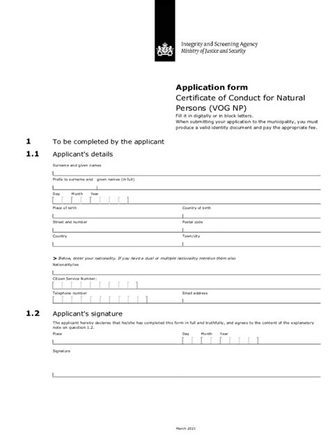 Fillable Online Application Form Certificate Of Conduct Vog Non