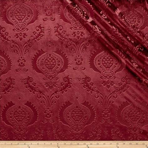 Brocade Damask Velvet Fabric Ideal Embossed Material Burgundy Yard