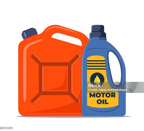 제리칸 휘발유 가솔린 및 엔진 오일용 캐니스터 플라스틱 용기에 담긴 자동차 모터 오일 엔진 액체 병 벡터 일러스트 레이 션입니다