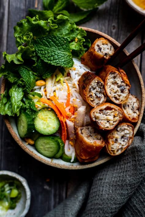 Bun Cha Gio Vietnamese Egg Rolls With Vermicelli Noodles Cooking