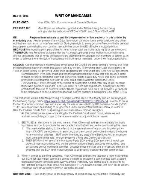 Writ Of Mandamus Dec 15 2014 Filed Onto Pdf Federal Judiciary Of