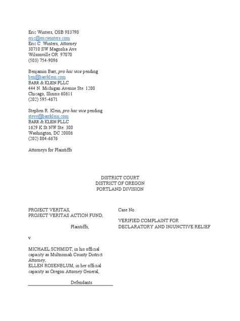 Project Veritas V Schmidt Verified Complaint 2020 Pdf Legal Remedy