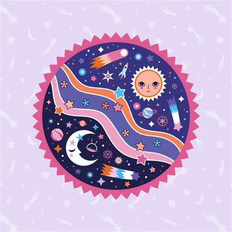 Magical Galaxy Art Sun Moon And Stars Illustration