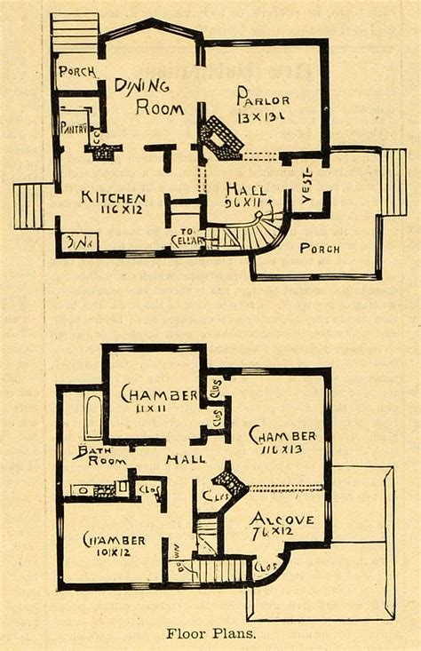 1891 Prints Cottage Architectural Design Floor Plans Victorian Home Ho