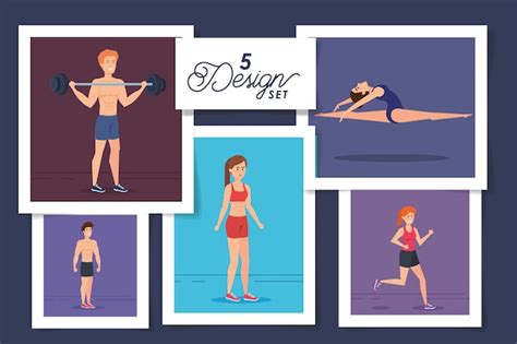 Premium Vector Five Designs Of People Practicing Exercise