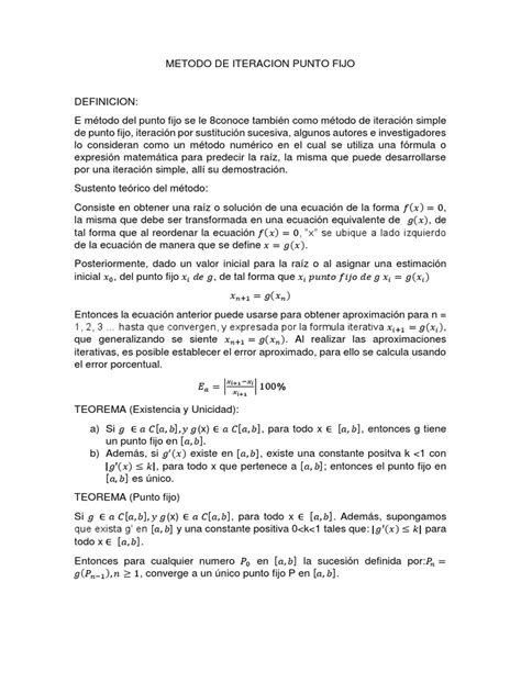Metodo De Iteracion Punto Fijo Pdf Iteración Ecuaciones