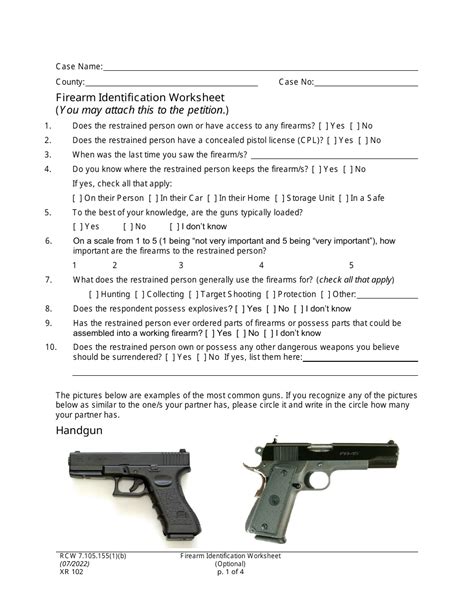 Form Xr102 Download Printable Pdf Or Fill Online Firearm Identification Worksheet Washington