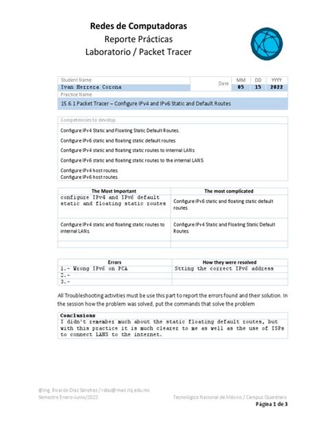 1561 Packet Tracer Configure Ipv4 And Ipv6 Static And Default