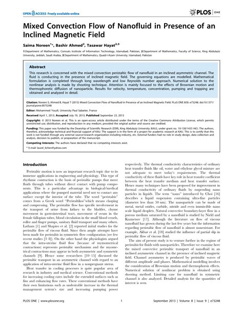 Pdf Mixed Convection Flow Of Nanofluid In Presence Of An Inclined