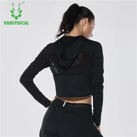 Vansydical 여성용 러닝 셔츠 요가 재킷 피트니스 스포츠 후드 재킷 긴 소매 러닝 후드 헬스장 트레이닝 요가 탑