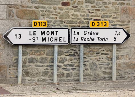 French Road Signs With Directions To Mont Saint Michel At 13 Km And