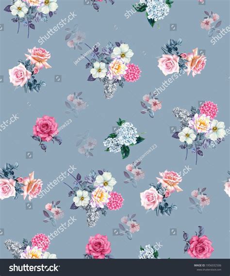 Grey Vintage Decorative Flower Floral Design Pattern