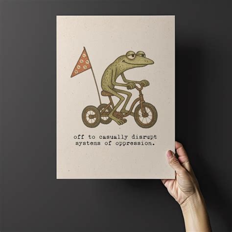Activist Frog On A Bike Poster Retro Frog Meme Art Print Subtle