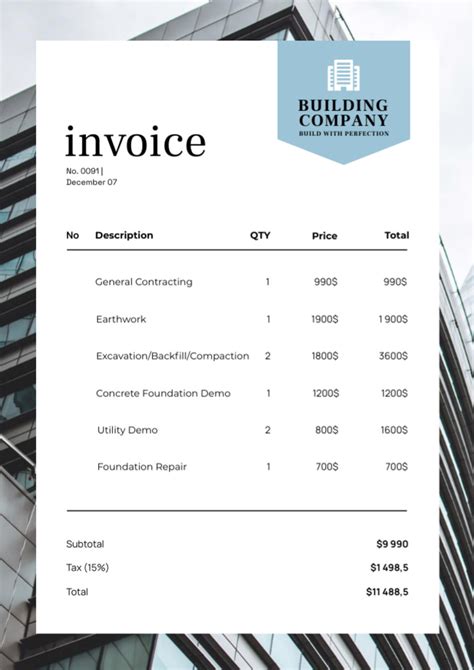 Construction Service Invoice With Modern Building Online Invoice