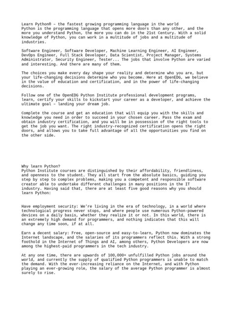 learn python® the fastest growing pdf computer programming expert