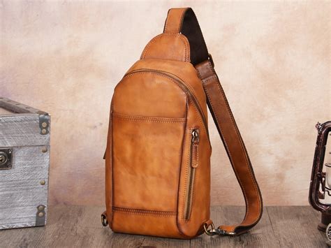 Genuine Leather Sling Bag For Men Crossbody Hiking Backpack Etsy