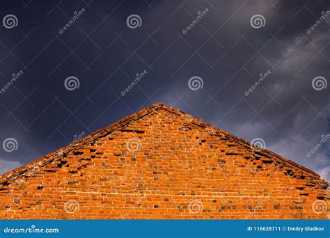 Triangular Brick Wall Of A House In The Sky Stock Image Image Of Roofing Construction 116628711