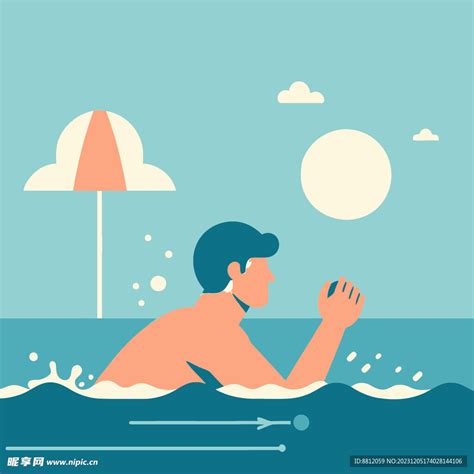 创意游泳扁平插画设计图卡通设计广告设计设计图库昵图网