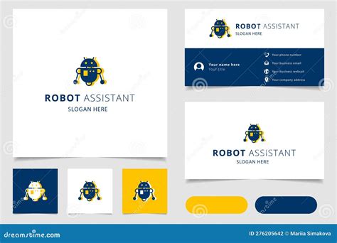 Robot Assistant Logo Design With Editable Slogan Branding Book And