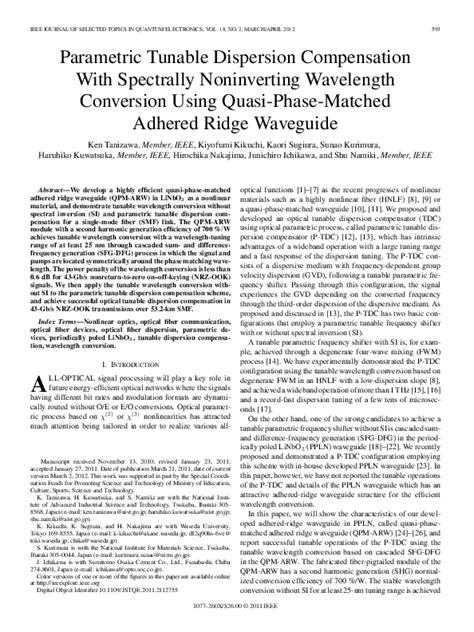 Pdf Parametric Tunable Dispersion Compensation With Spectrally Noninverting Wavelength