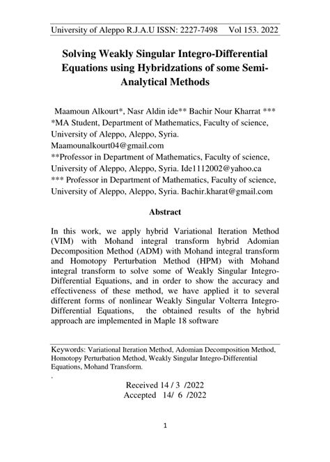 Pdf Solving Weakly Singular Integro Differential Equations Using