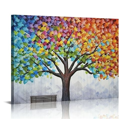 Comio Tree Of Life Wall Art Abstract Colorful Tree Canvas Prints Large