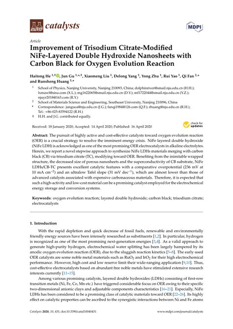 Pdf Improvement Of Trisodium Citrate Modified Nife Layered Double