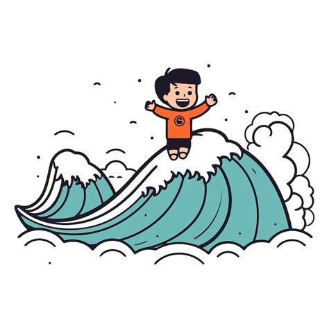 Premium Vector Cartoon Boy Riding A Wave On White Background